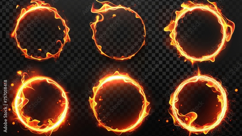 Illustration of rings and rhombuses burnt with flame and sparkling with ...
