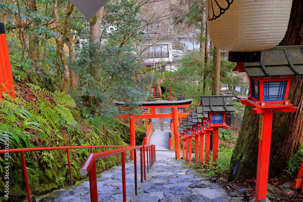 Kifune Shrine, a Shinto shrine with a lantern-lined path at ...