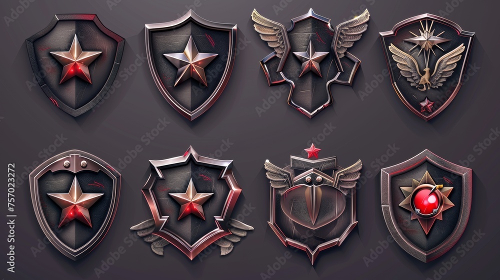 Set of military rank shields isolated on white background. Modern ...
