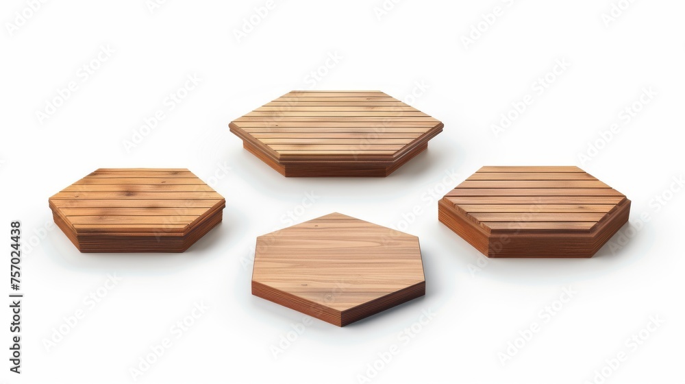 A set of wooden platforms isolated on a white background. Modern ...