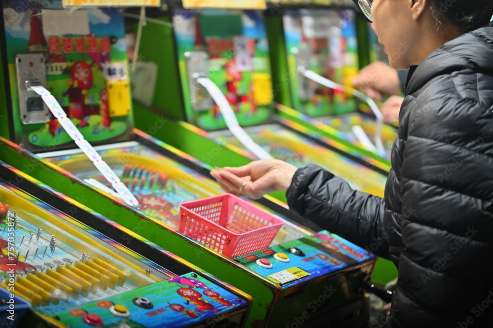 Taiwan - Feb 28, 2024: At a pinball stall in Ningxia Night Market in ...
