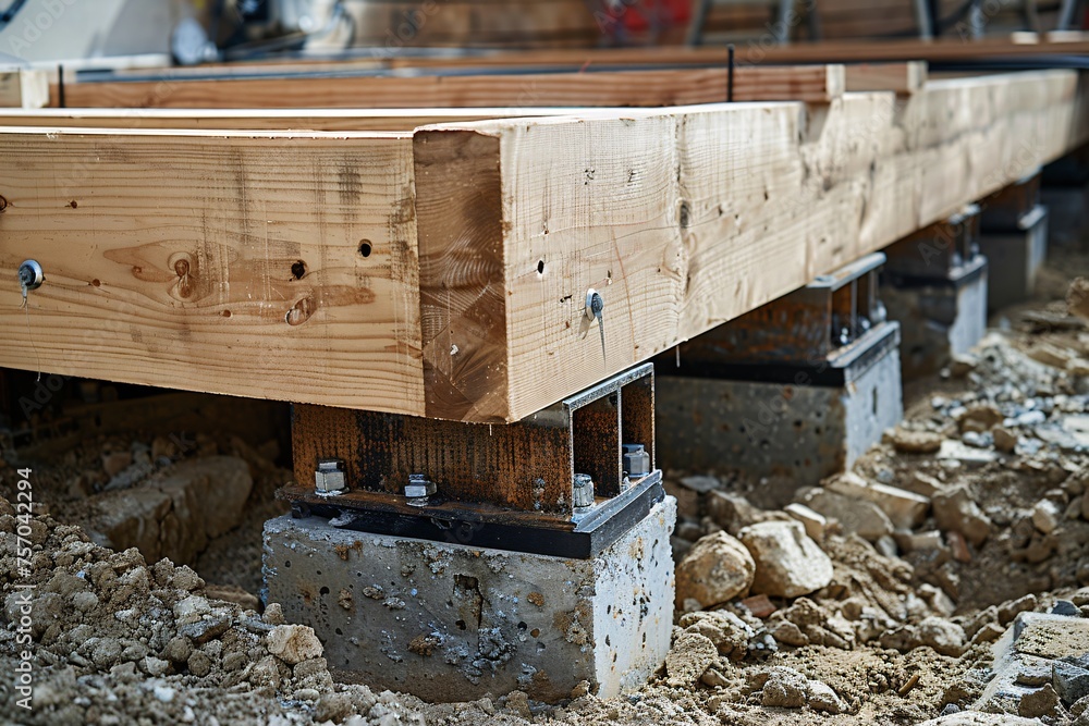 Constructing temporary wooden plywood foundation beam with reinforced ...