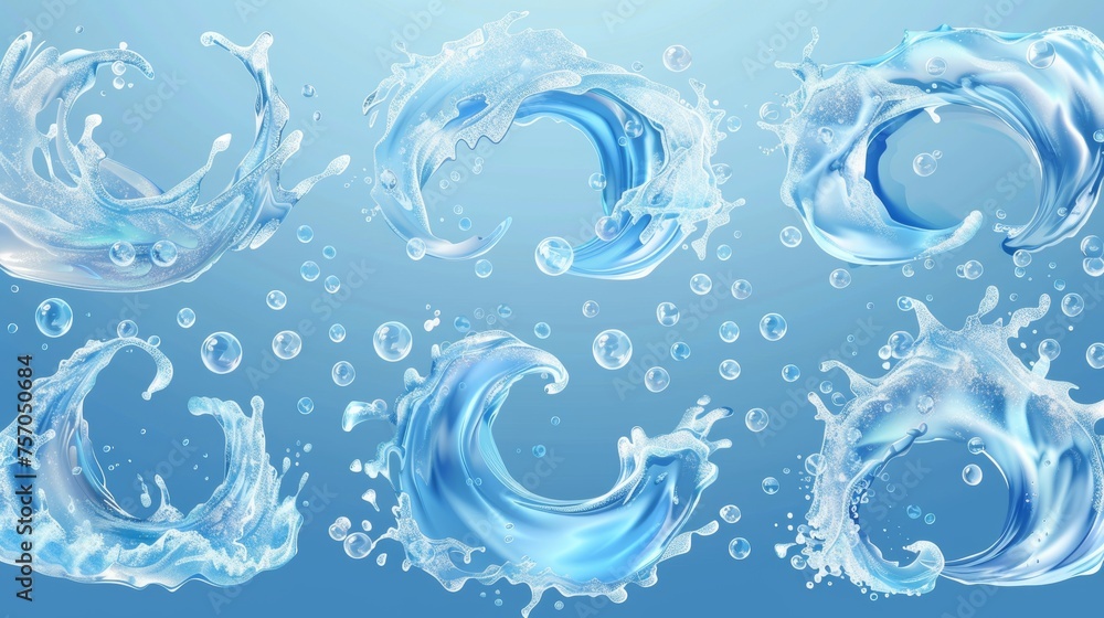 Stunning set of clean liquid underwater spin whirlwinds with shampoo ...