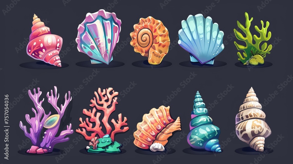 Level rank assets for sea shell games. Cartoon set of horned clam grow ...