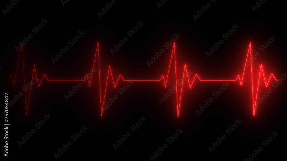 Bright neon red heart cardiogram line. Electrocardiogram show heart ...