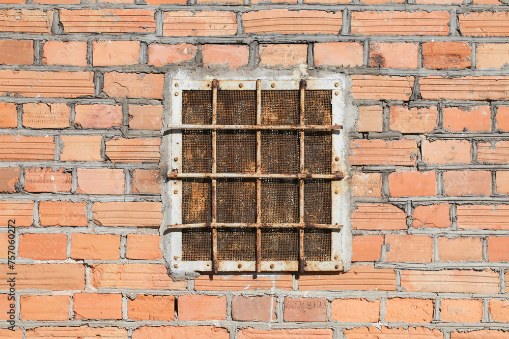 Abandoned warehouse window. Rusty grate window. Safety security ...