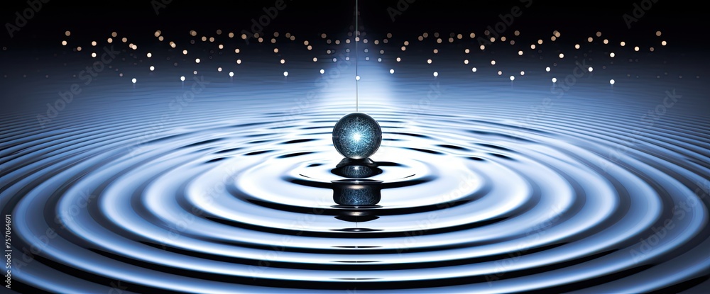 A delicate ripple expands outward from the point of impact, where a ...