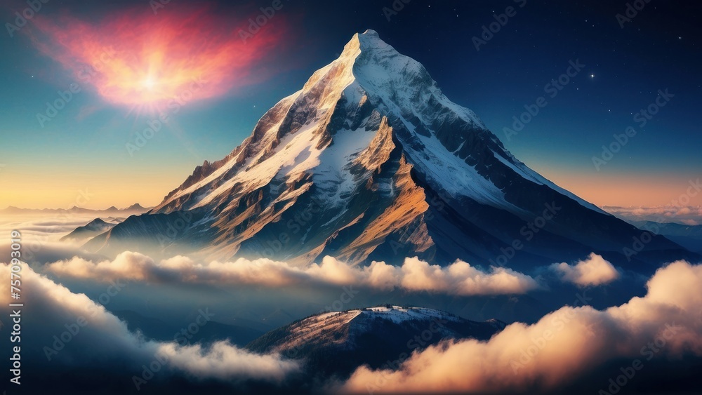 Skyward Elevation Inspiring View of a Mountain Rising into the Cloud ...