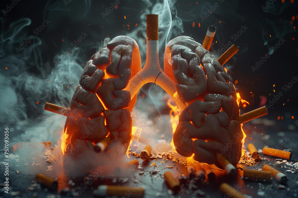 human lungs with cigarettes placed inside, depicting the impact on ...