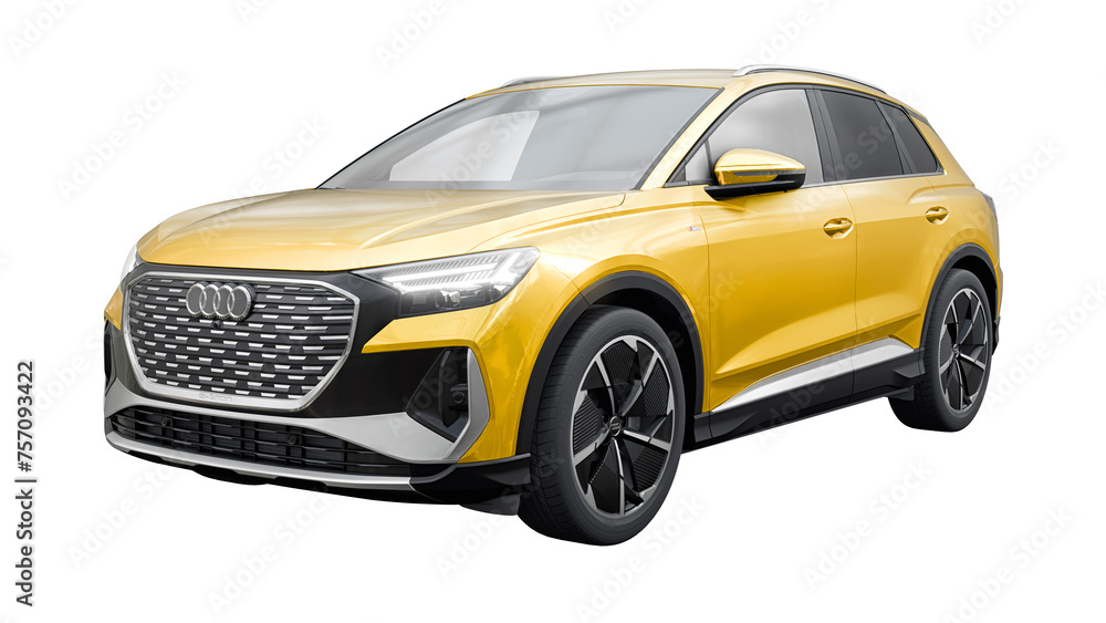 Berlin. Germany. March 11, 2024. Audi Q4 e-tron 2022. Yellow modern ...