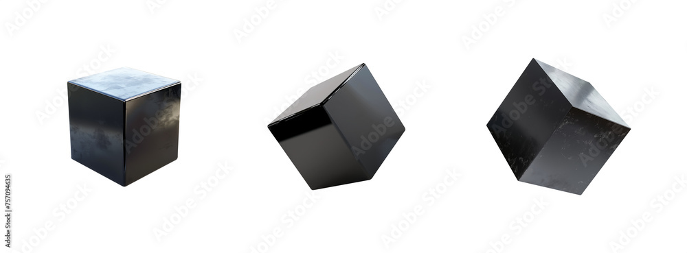 Black cube set isolated transparent PNG. 3D box square cubic shaped ...