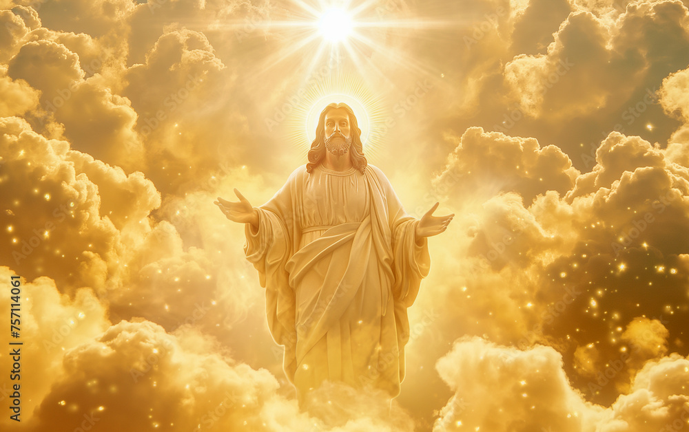 Golden shade background of Jesus Christ in heaven. Christ is risen ...
