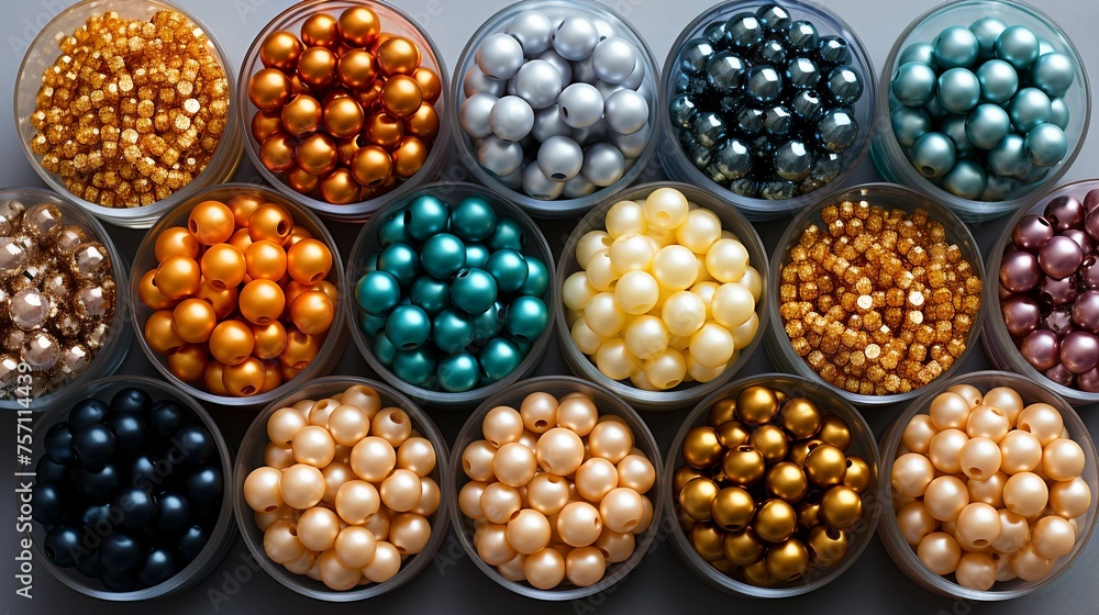 Colorful glass beads made in glassblowing workshop by masters. Variety ...