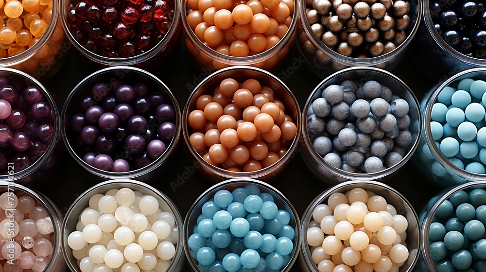 Colorful glass beads made in glassblowing workshop by masters. Variety ...