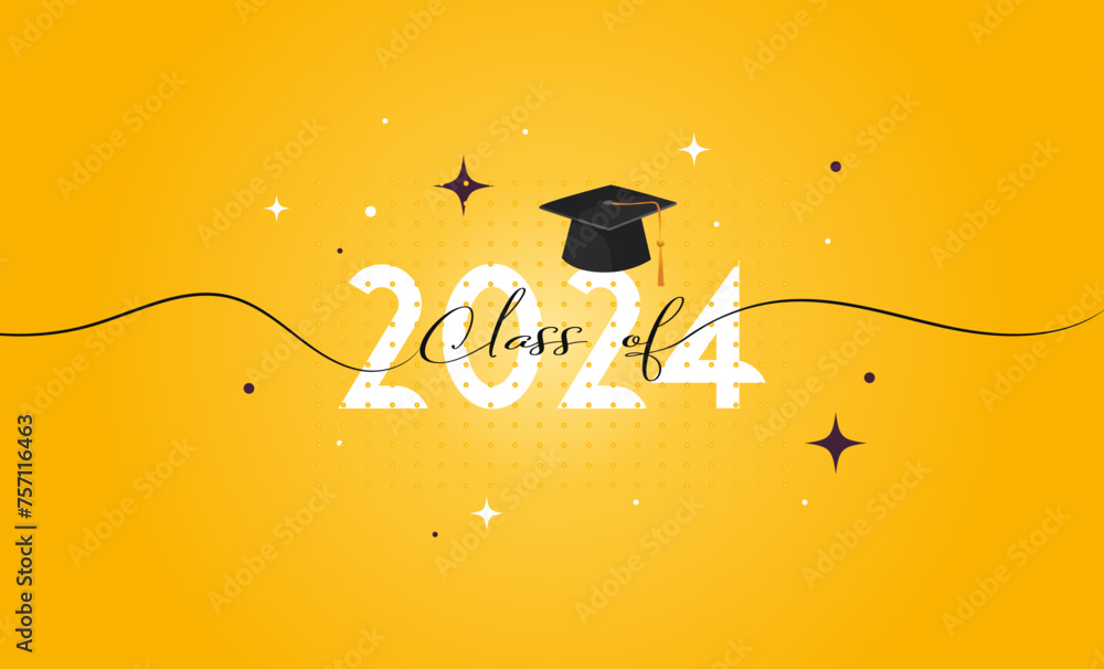 Class of 2024 lettering script and glitter of stars. Congratulations ...