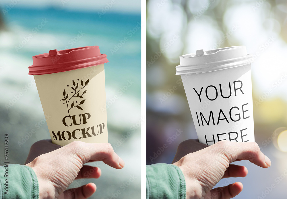 Sunny Cup in Hand Mockup Stock Template | Adobe Stock
