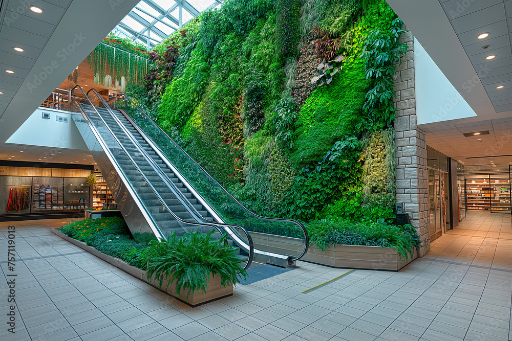Verdant living wall installed on the interior of a shopping mall ...