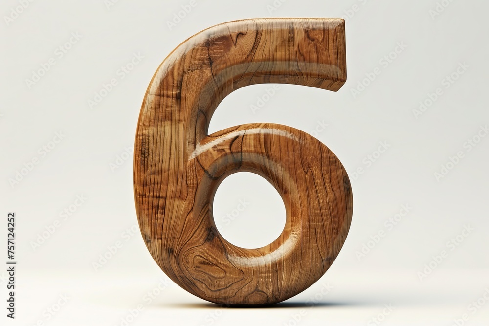 Cute wooden number 6 or six as wooden shape, white background, 3D ...