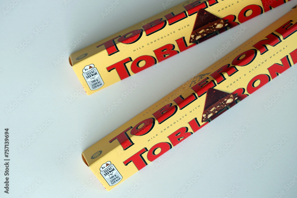 KYIV, UKRAINE - OCTOBER 31, 2023 Yellow Toblerone Chocolate Bar ...