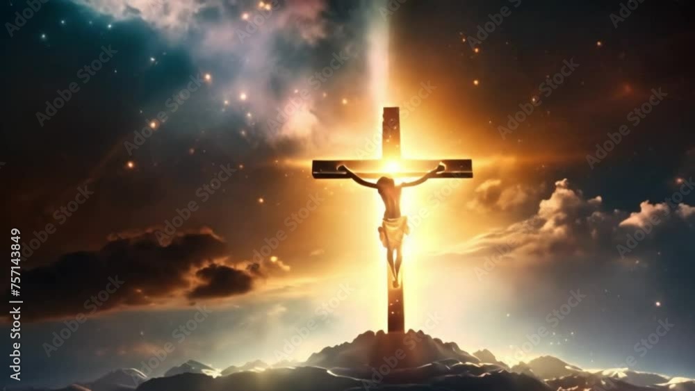 holy golden cross with glowing structures of the universe stars planets ...