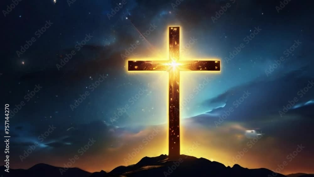 holy golden cross with glowing structures of the universe stars planets ...