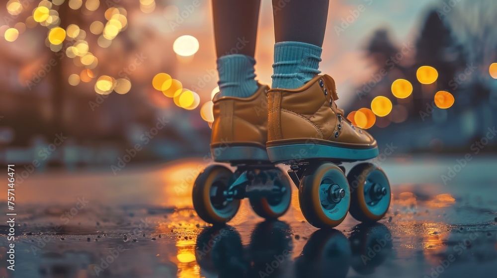 Neon Glide: A Girl on Rollerblades, Wearing Baggy Cargo Pants, Cruises ...