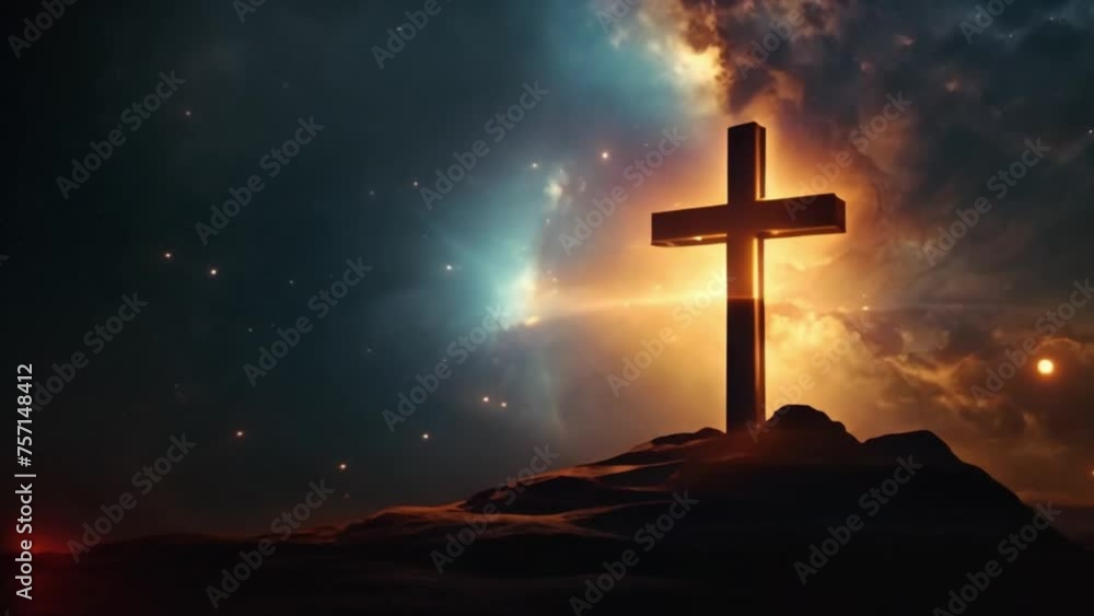 holy golden cross with glowing structures of the universe stars planets ...