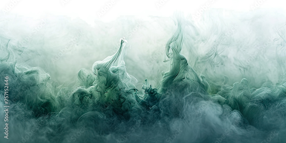 A misty mist of emerald green pigment suspended in a clear gel, presenting a translucent and ...