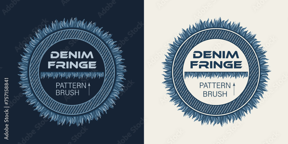 Circular denim frame. Pattern brush with denim fringe, torn edges ...