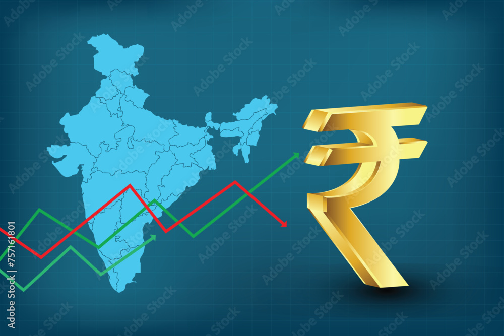 Golden Rupee Currency symbol with India map. golden Indian rupee and 3d ...