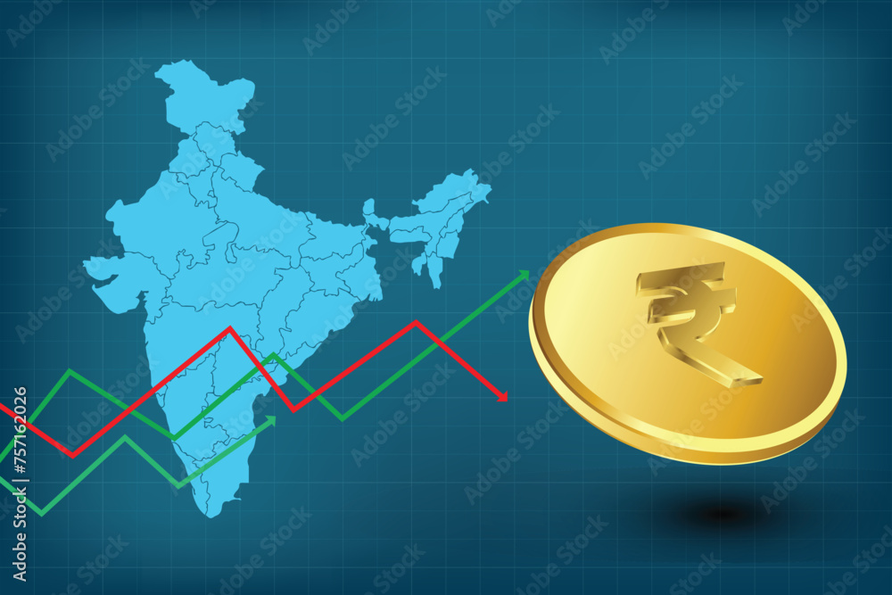 Golden Rupee Currency symbol with India map. golden Indian rupee and 3d ...