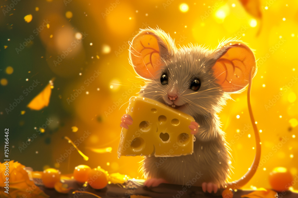 Mouse and cheese: a classic duet. An illustration depicting a scene ...