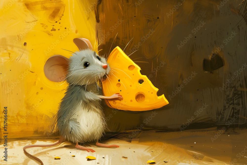 Mouse and cheese: a classic duet. An illustration depicting a scene ...