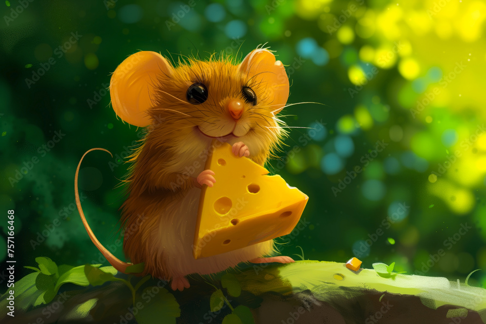 Mouse and cheese: a classic duet. An illustration depicting a scene ...