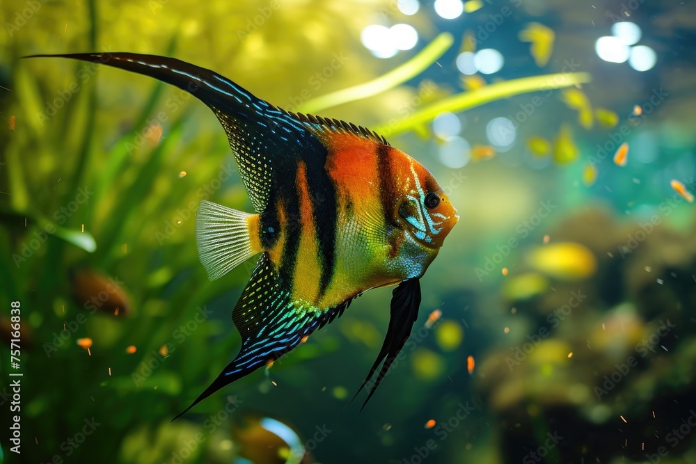 A fish effortlessly glides through the water, displaying its elegant ...