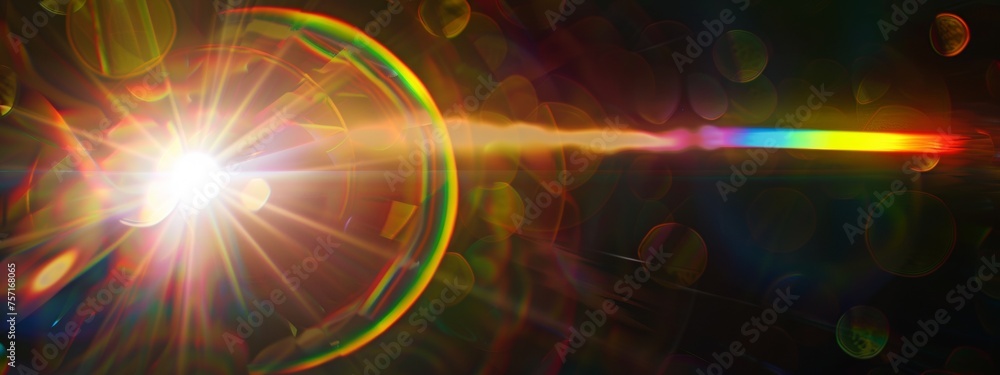 rainbow colored optical flare on black, helios lens, exposure Stock ...