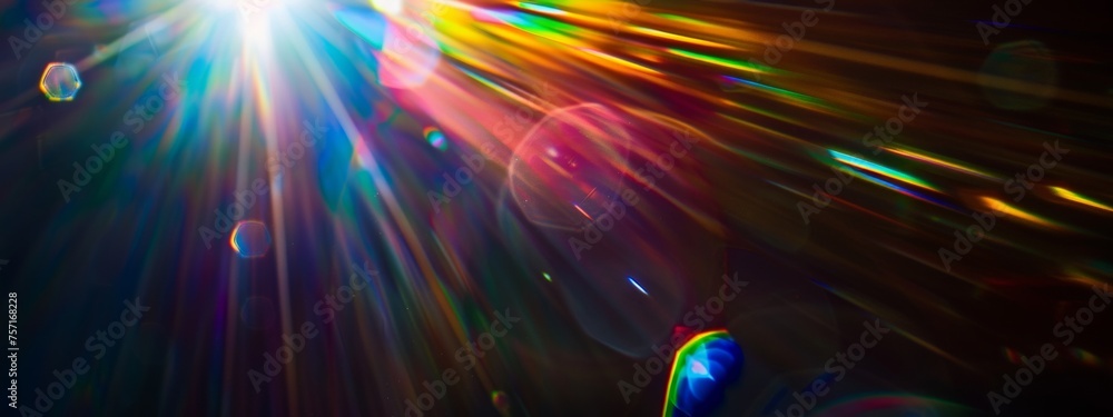 rainbow colored optical flare on black, helios lens, exposure Stock ...