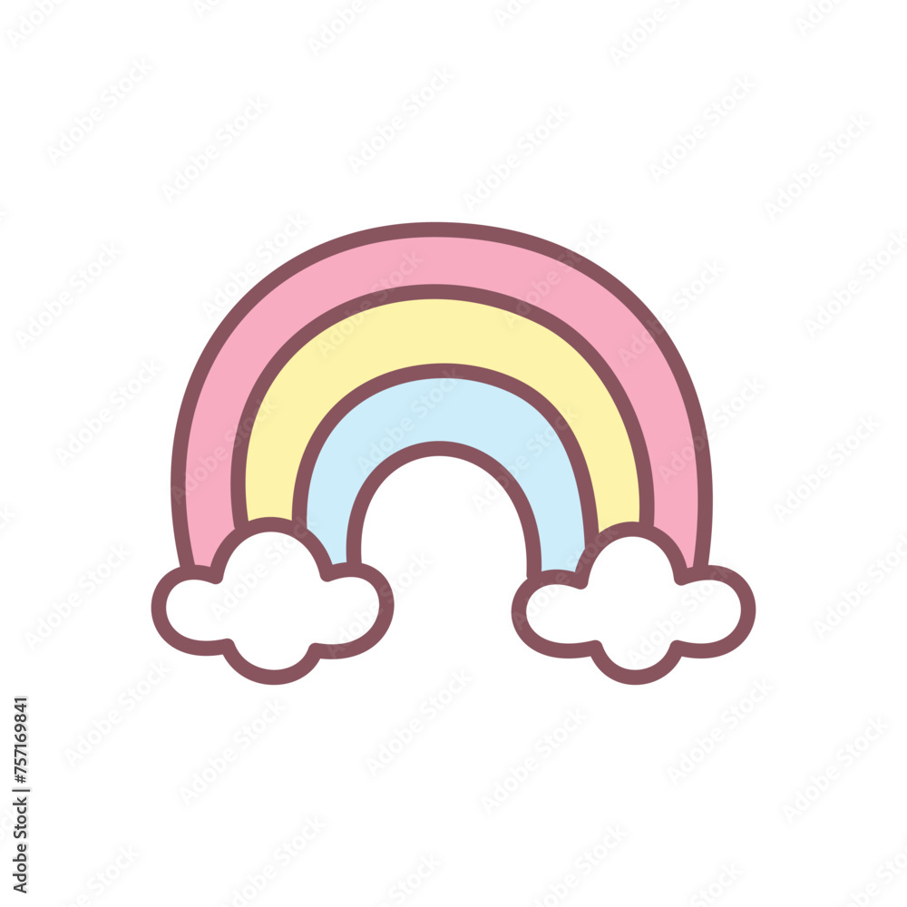 Cute rainbow icon. Hand drawn illustration of a rainbow with clouds ...