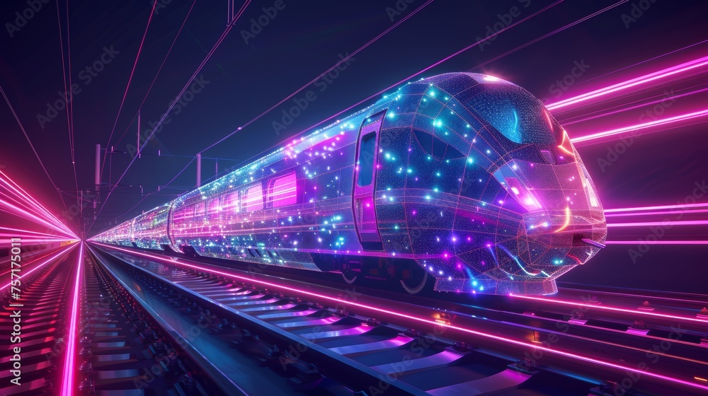High-speed train wireframe in low polygons. Concept of future logistics ...