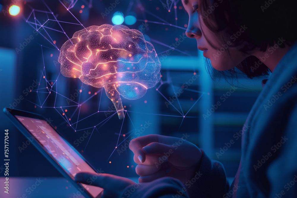 AI data science digital technology concept. Computer programmer using digital tablet with AI ...