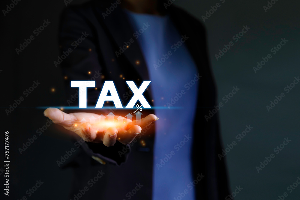 Tax increase concept. tax icon in hand. increasing taxes, Pay online ...