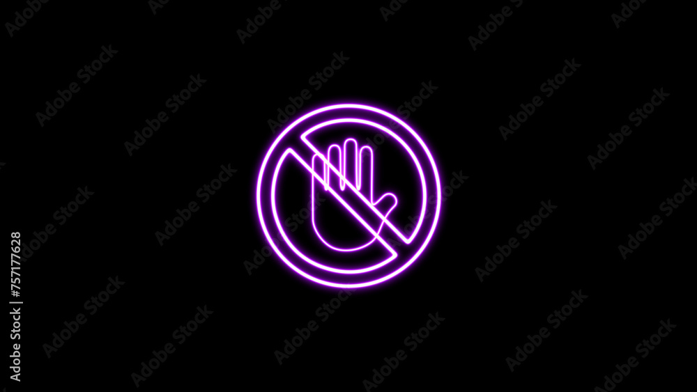 Neon line Stop hand sign icon. Do not enter stop red sign with hand ...