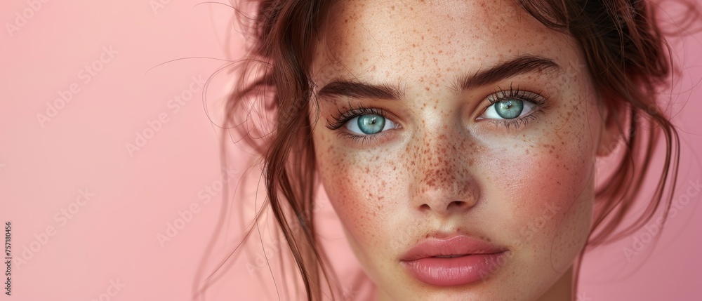 This is a beautiful brown hair model face portrait. She has perfect ...