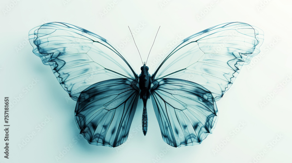 X-ray butterfly image on light background with sun rays and strong ...