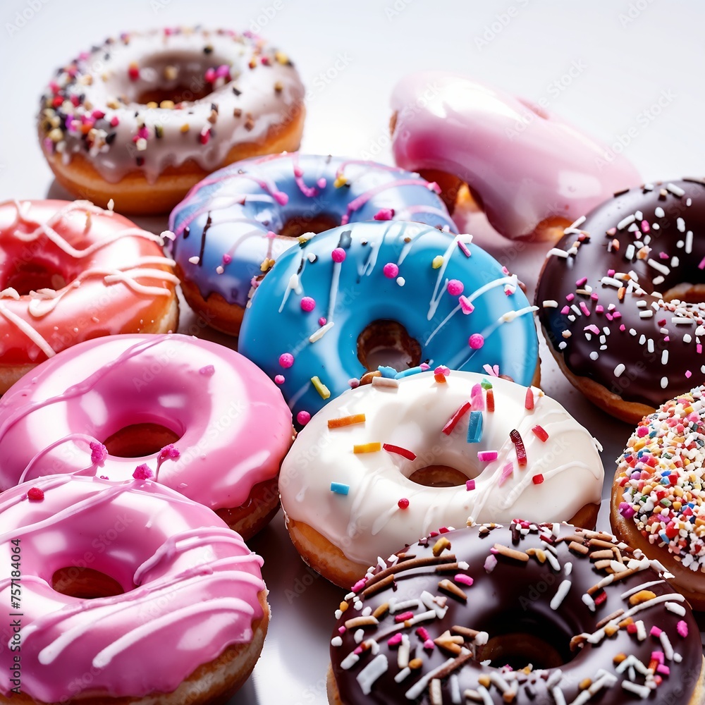 Donuts of Various Flavors, Doughnuts with mirror glaze icing, icing ...