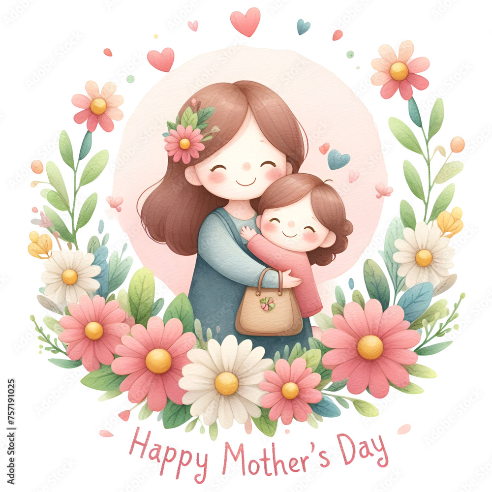 Watercolor Cute Happy Mother's Day, clipart Mom and Baby Graphics, Love ...