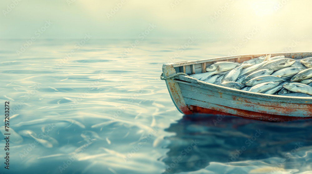 The miraculous catch of fish, showing Peter's boat overflowing with ...