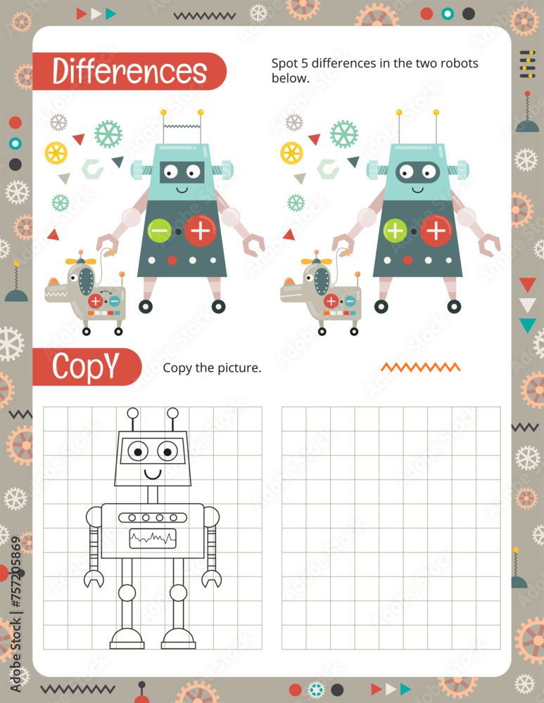 Activity Pages for Kids. Printable Activity Sheet with Robots ...
