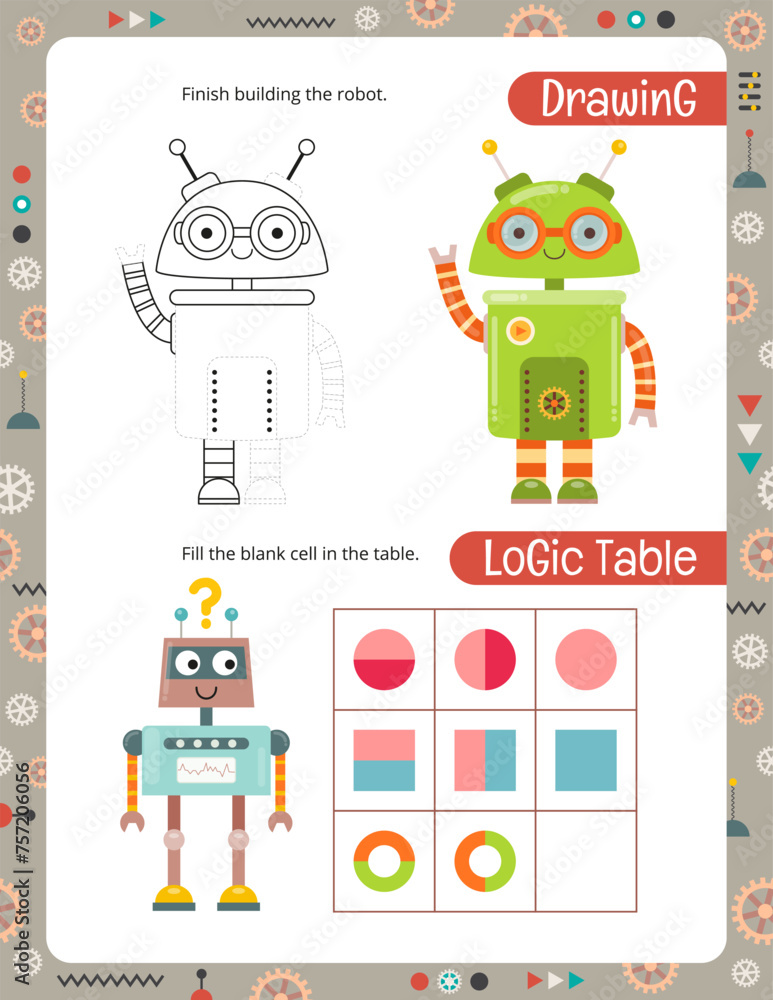 Activity Pages for Kids. Printable Activity Sheet with Cute Robots Mini ...
