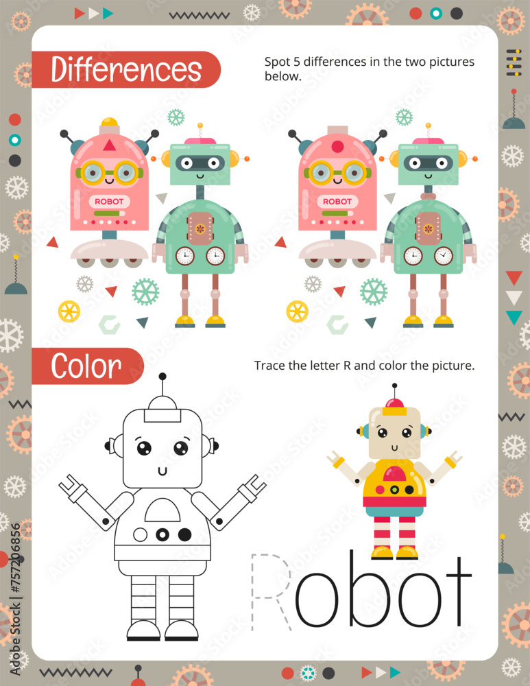 Activity Pages for Kids. Printable Activity Sheet with Robots ...